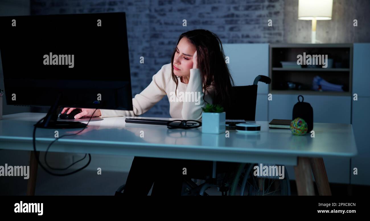 Stressed Young Businesswoman Leaning At Computer Desk In Office Stock ...