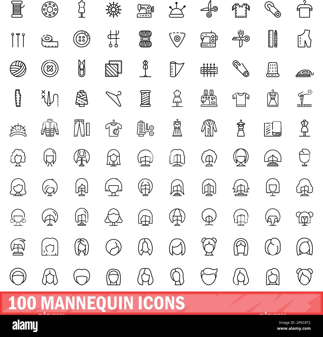 100 mannequin icons set. Outline illustration of 100 mannequin icons ...