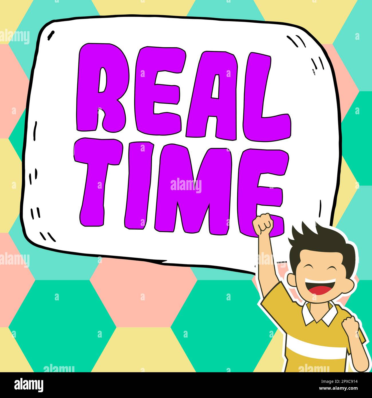 Text sign showing Real Time, Concept meaning the actual time during ...