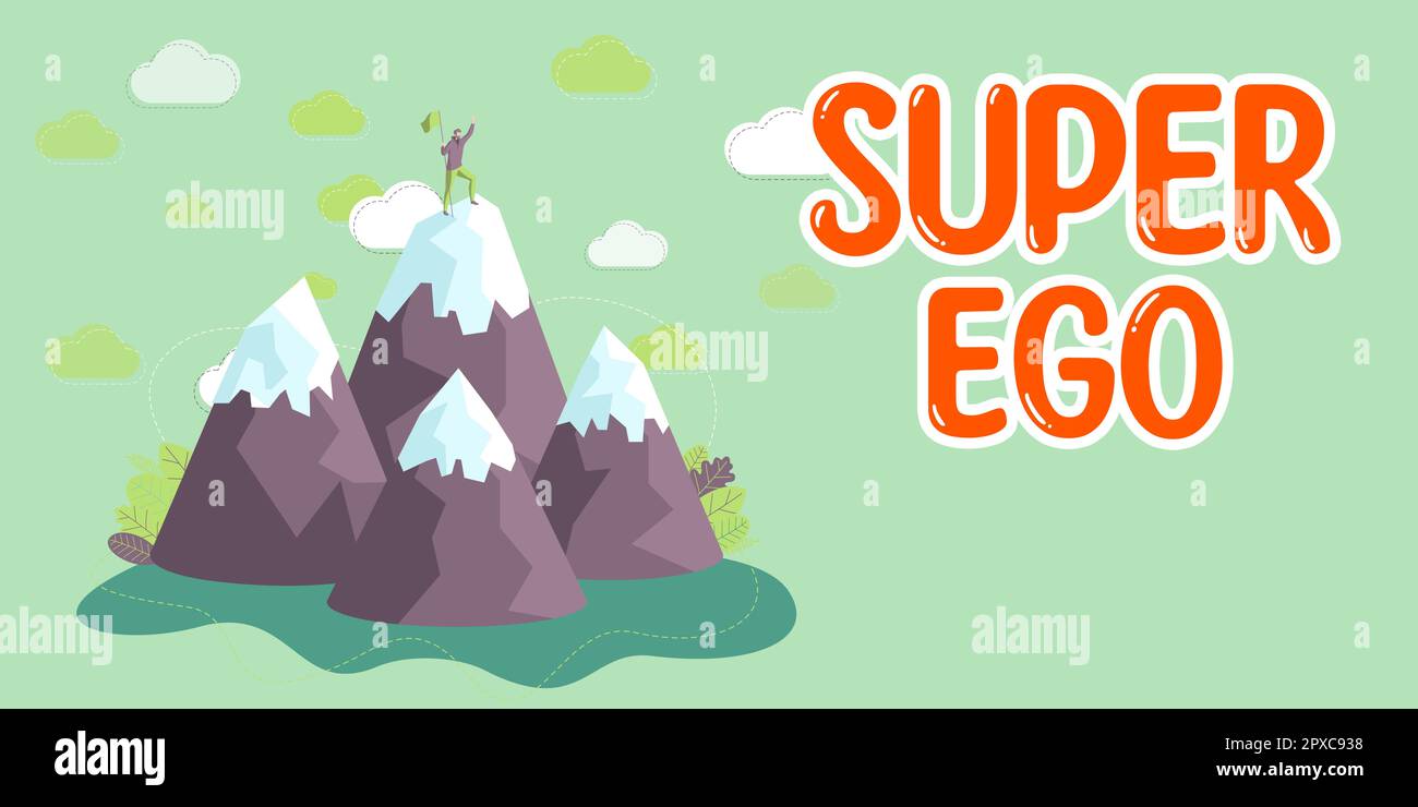 Hand writing sign Super Ego, Word Written on The I or self of any ...