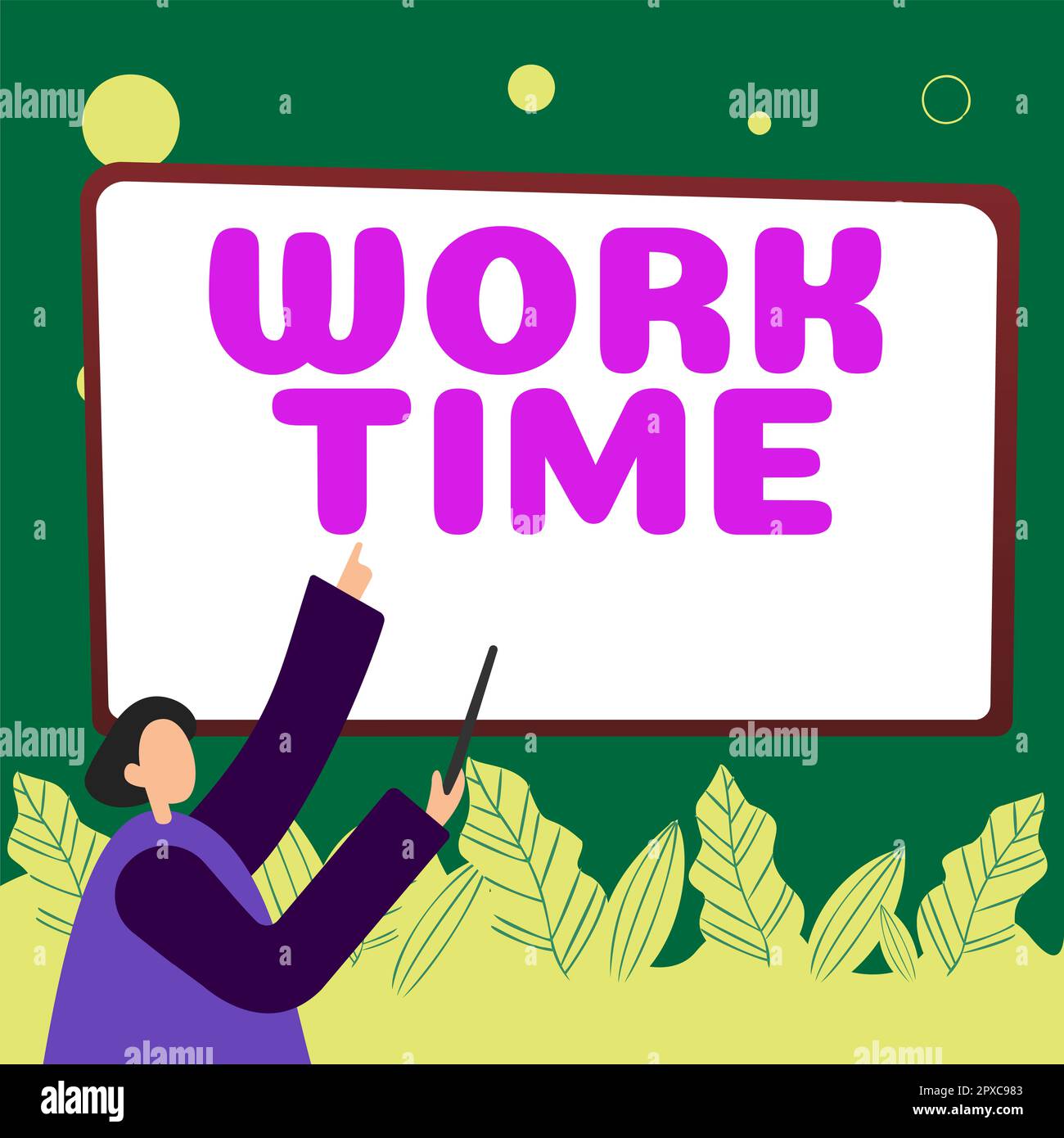 Text caption presenting Work Time, Concept meaning period starts when ...