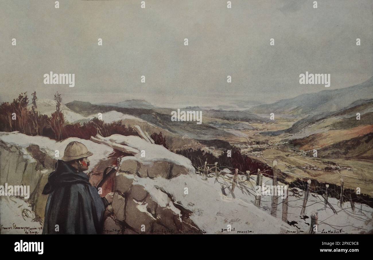 World War I. France at war. Linge. In the background, the Rhine valley ...