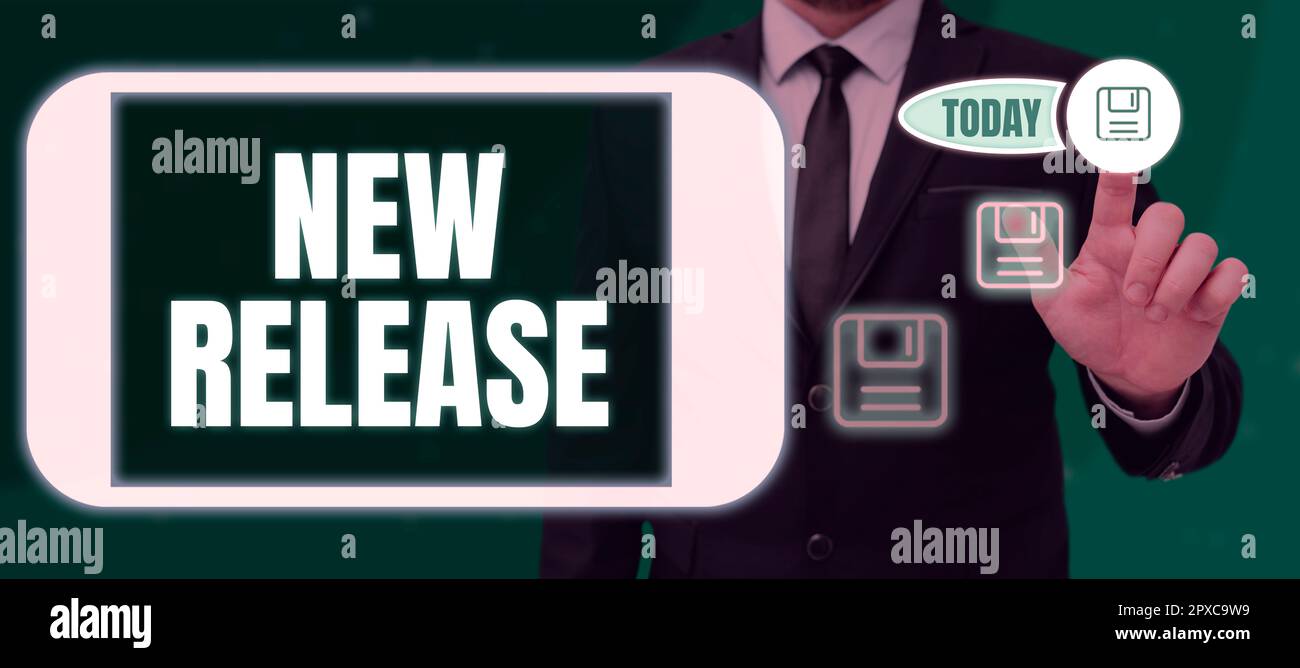 Hand writing sign New Release, Business showcase announcing something ...