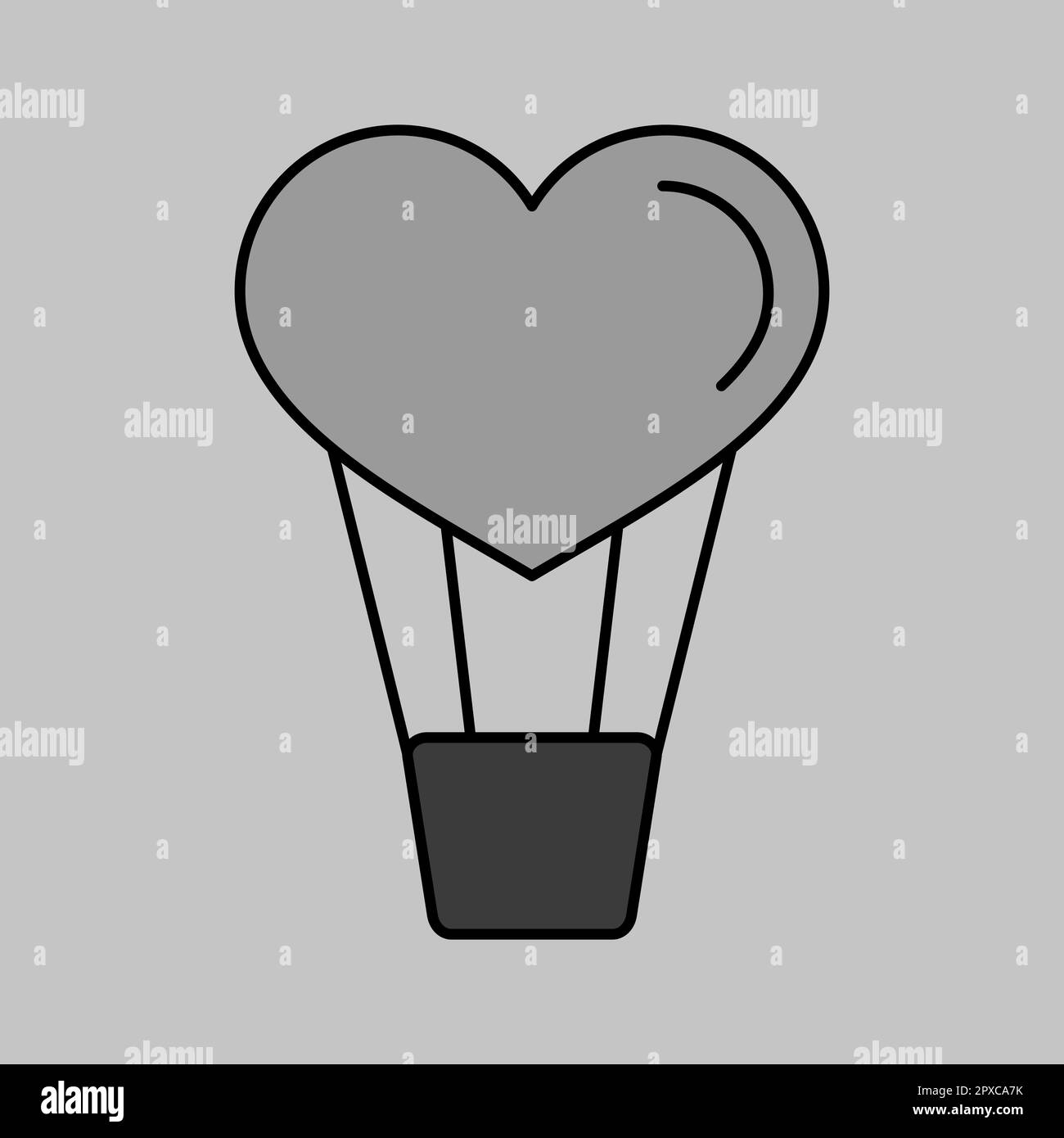 Heart air balloon glyph icon. Valentines day symbol. Vector ...