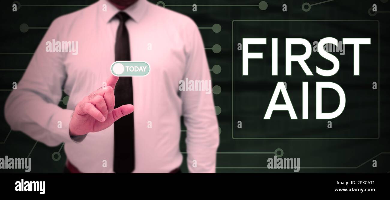 Inspiration showing sign First Aid, Business idea Practise of healing ...