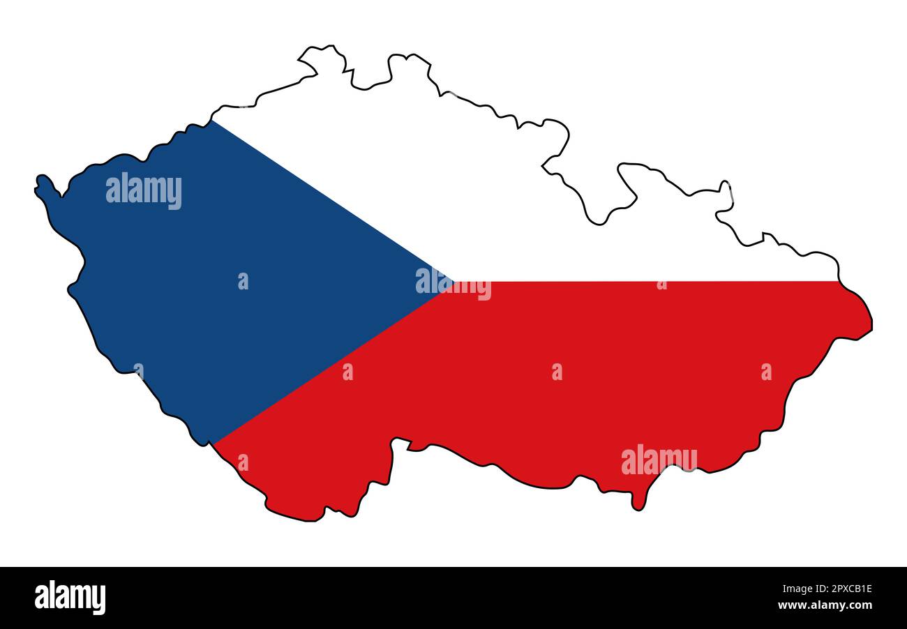 Silhouette flag map of the Czech Republic isolated over a white ...