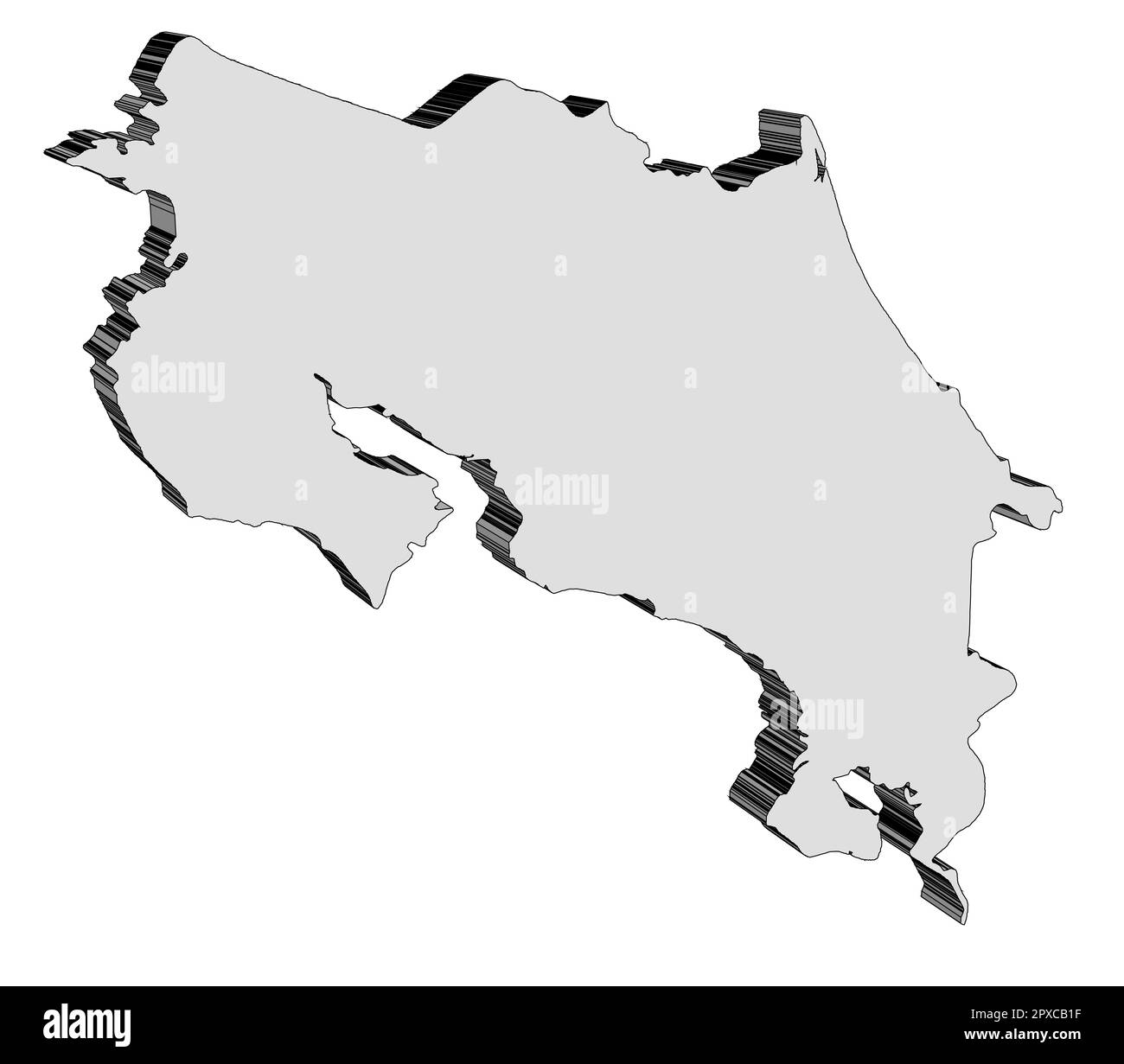Outline 3D Map silhouette of the South American country of Costa Rica ...