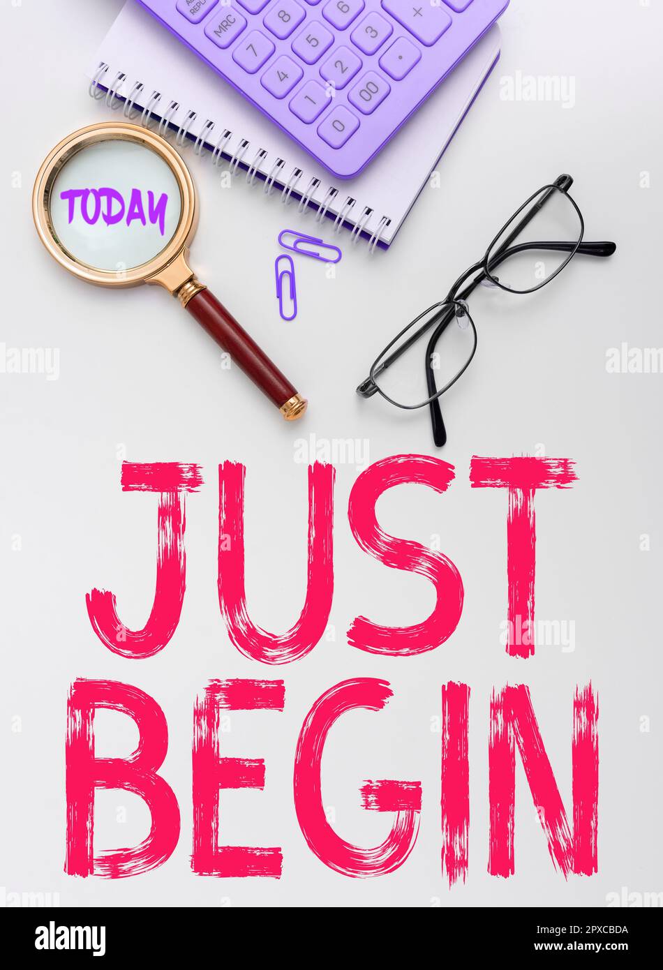 Hand writing sign Just Begin, Business idea to start to happen Begin to ...