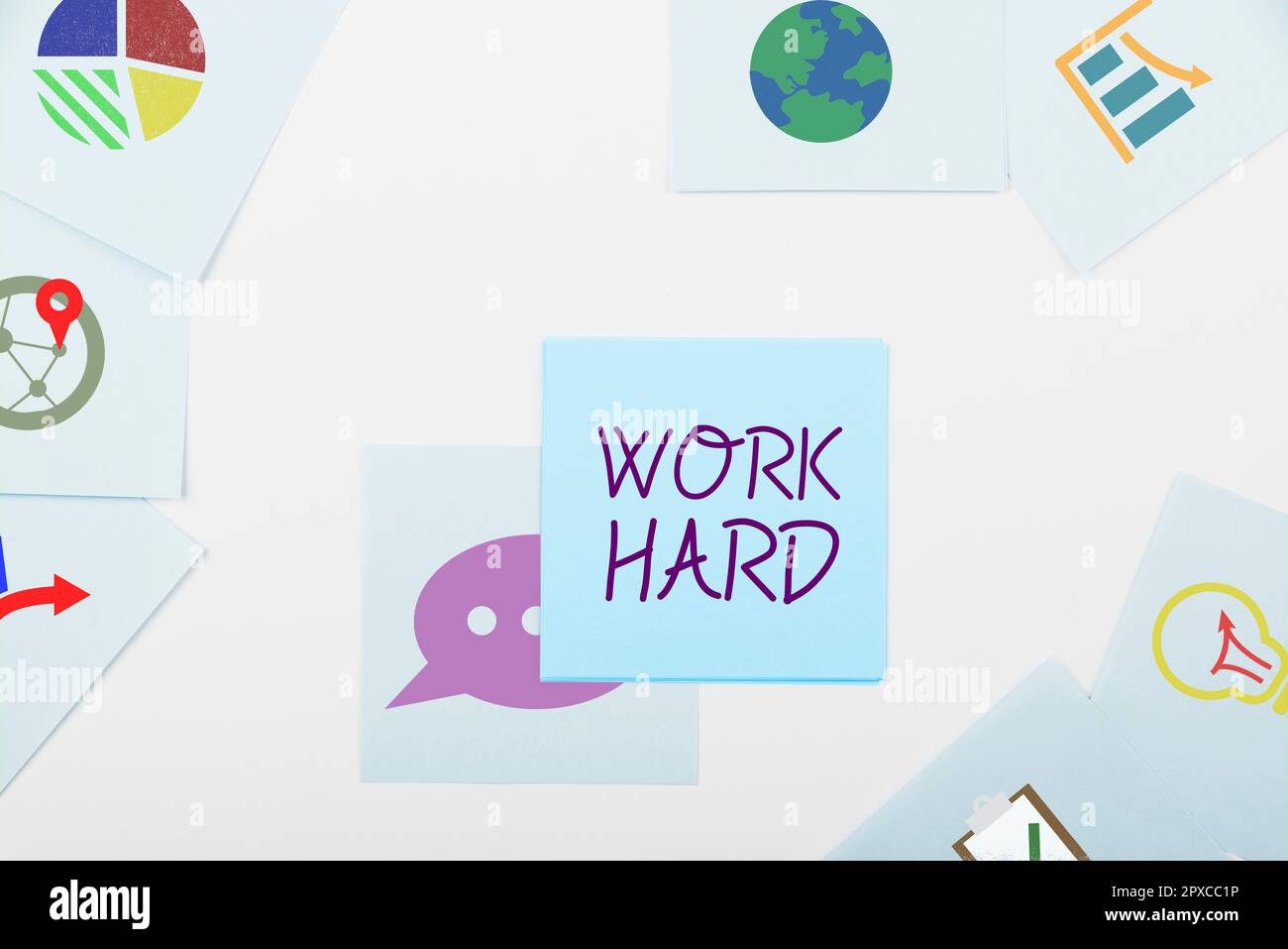 Hand writing sign Work Hard, Business showcase Laboring that puts ...