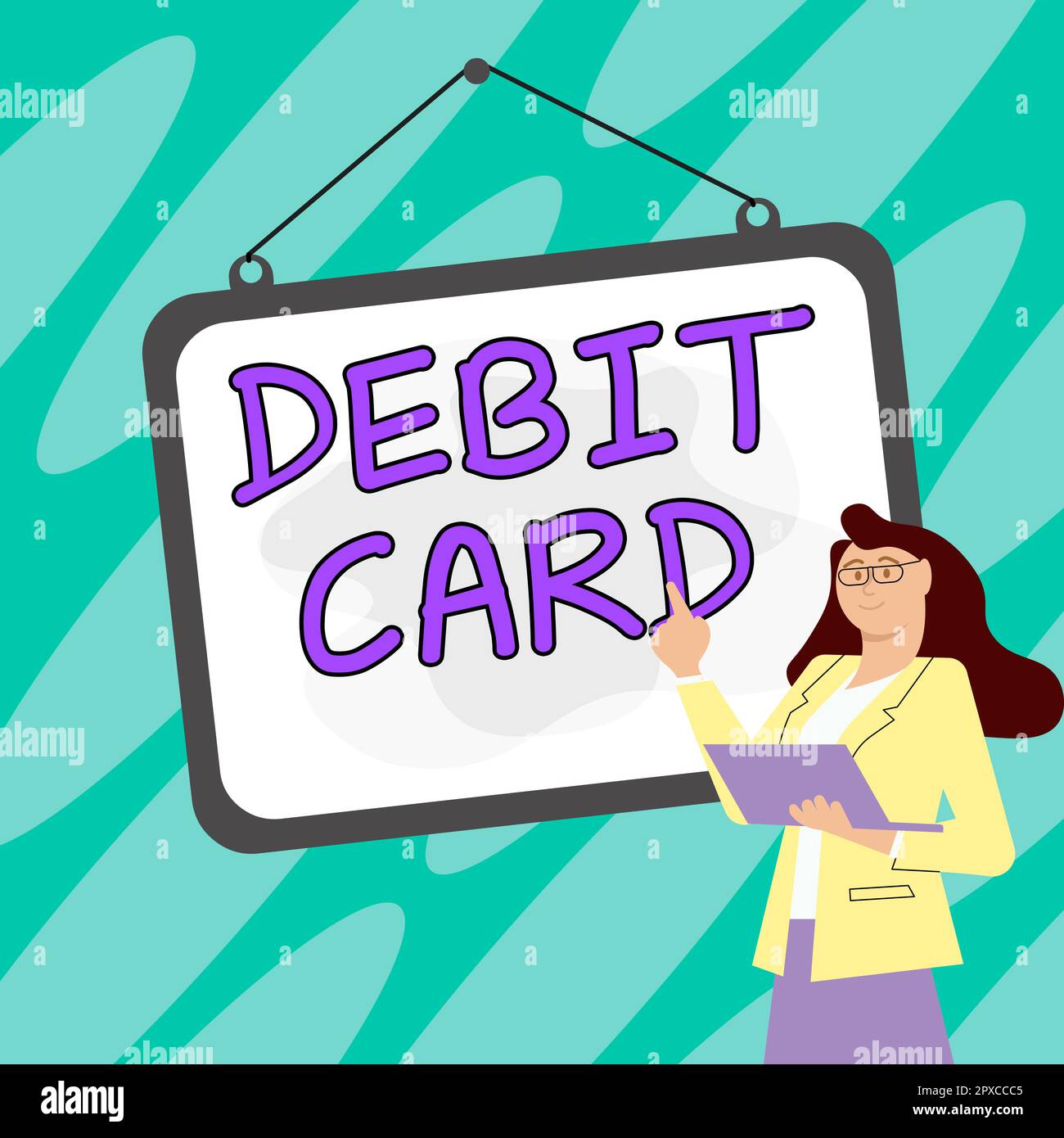 Conceptual display Debit Card, Word Written on card that deducts money ...
