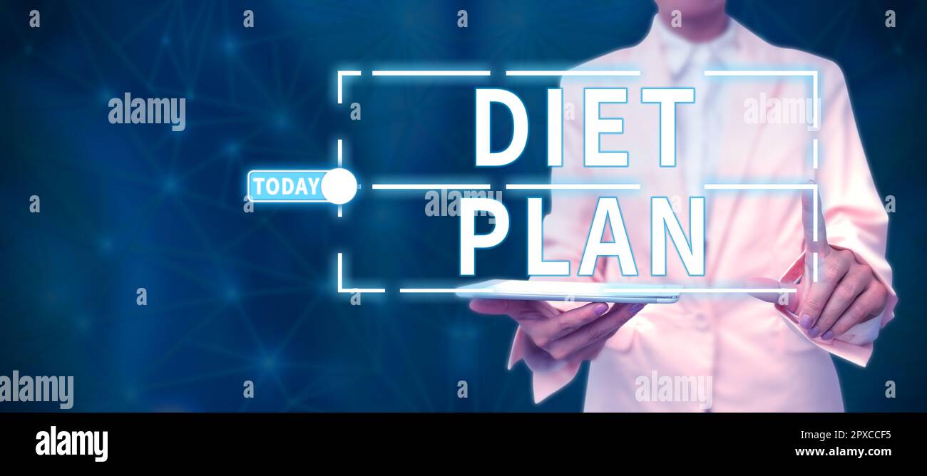 Hand writing sign Diet Plan, Business concept Use of specific intake of ...