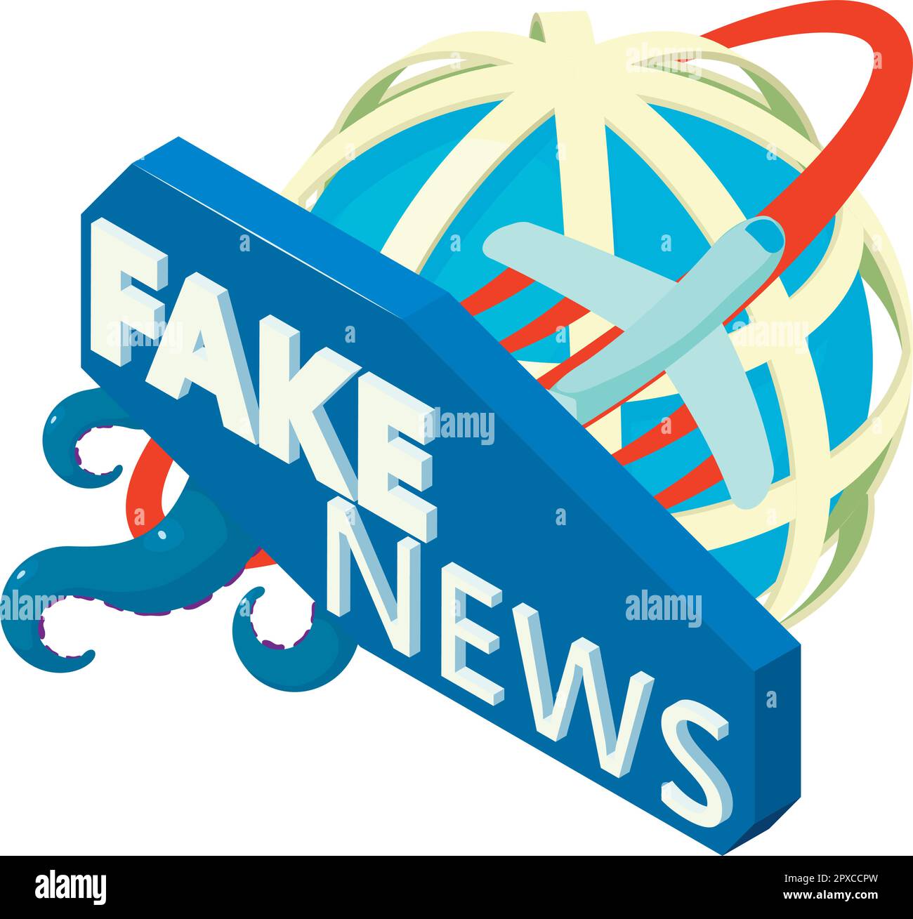 Fake news icon isometric vector. Fake news inscription and plane around ...