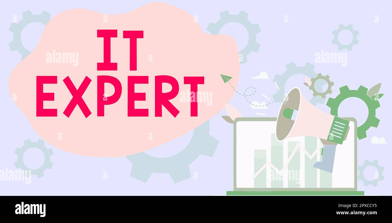 Text caption presenting It Expert, Word Written on person with a high ...