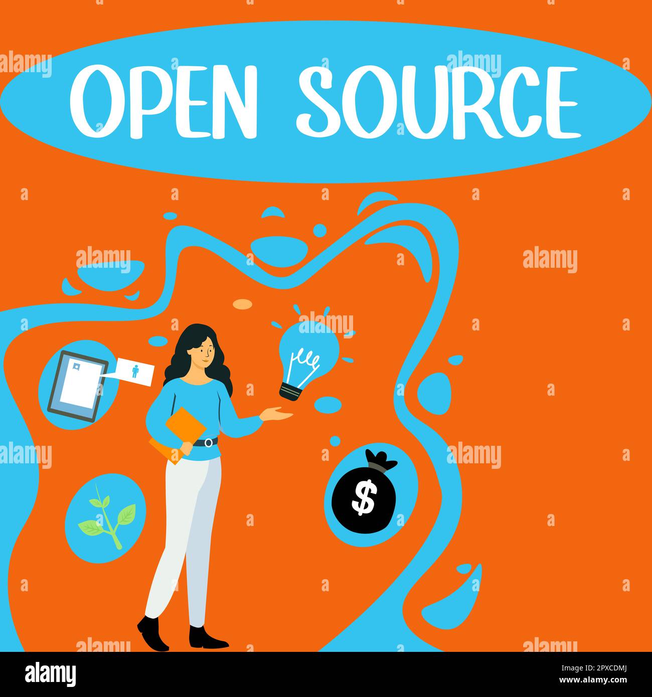 Text caption presenting Open Source, Business approach denoting software which original source ...