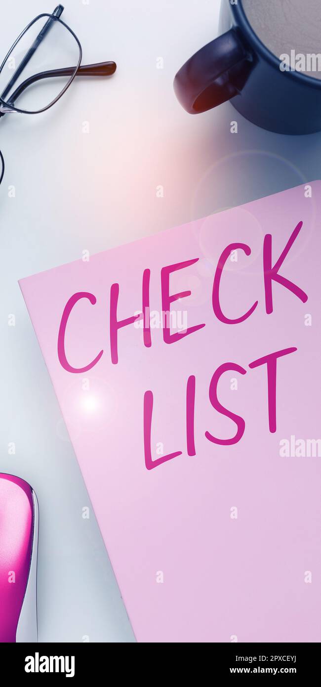 Text caption presenting Check List, Word Written on Items required ...