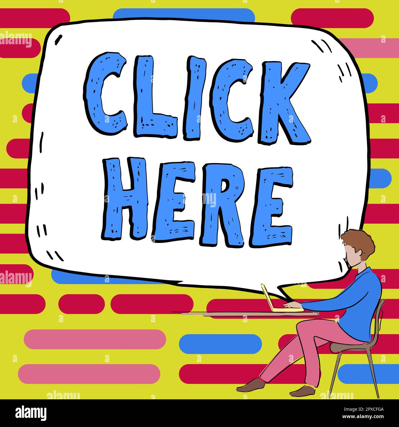 Writing displaying text Click Here, Concept meaning carry out a ...