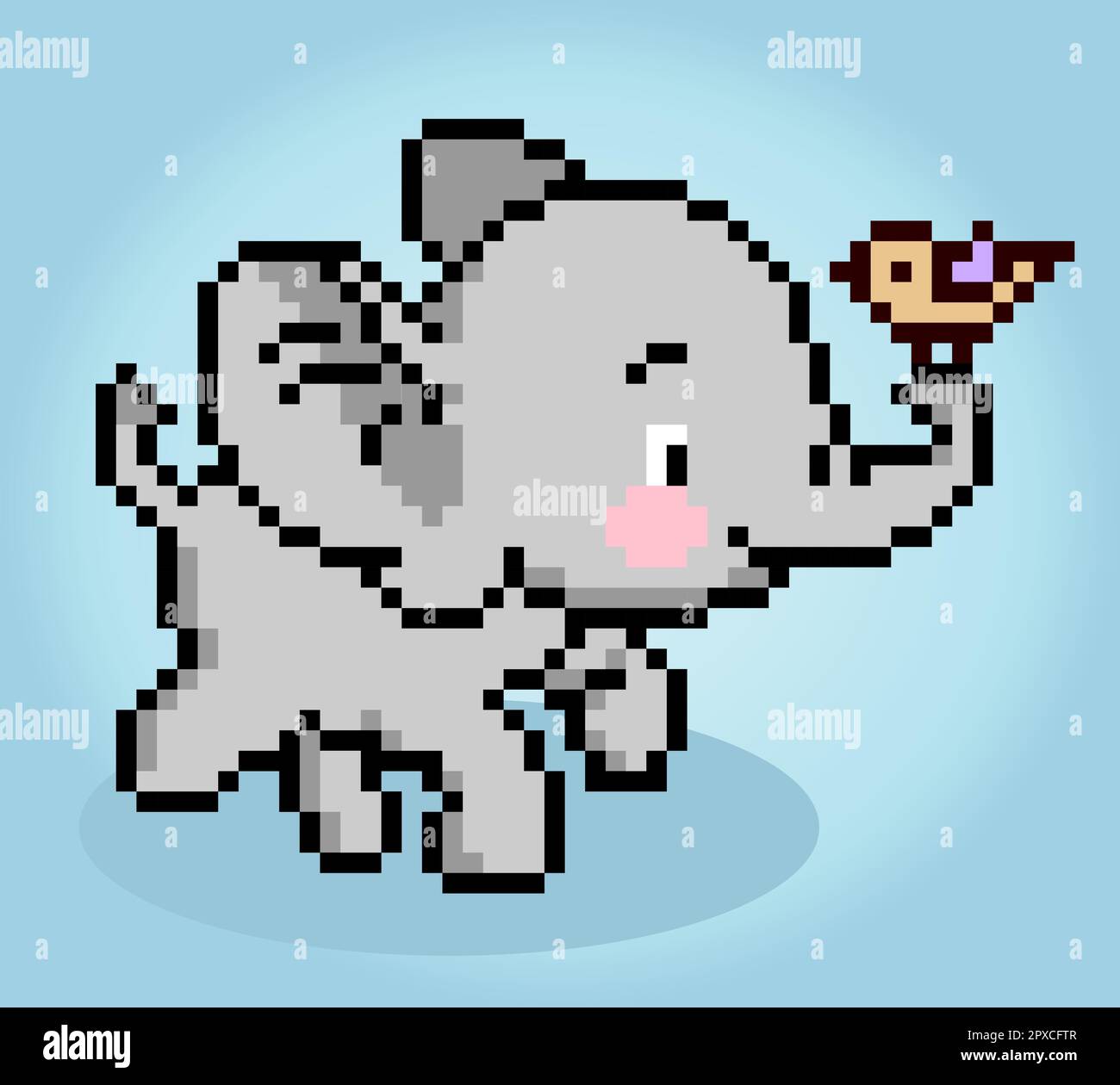 8 bit elephant pixels play with a bird. Happy animals for Cross Stitch ...