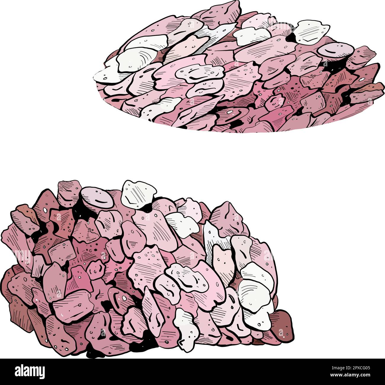 Vector illustration of piles of cosmetic pink sea salt on white ...