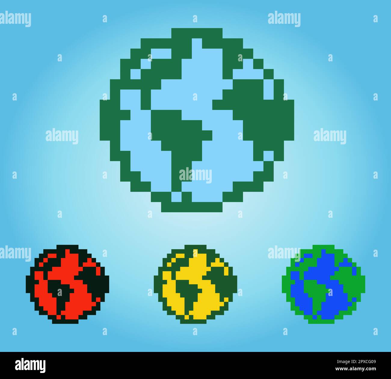 8-bit earth pixel image. the world in vector illustrations. globe in ...