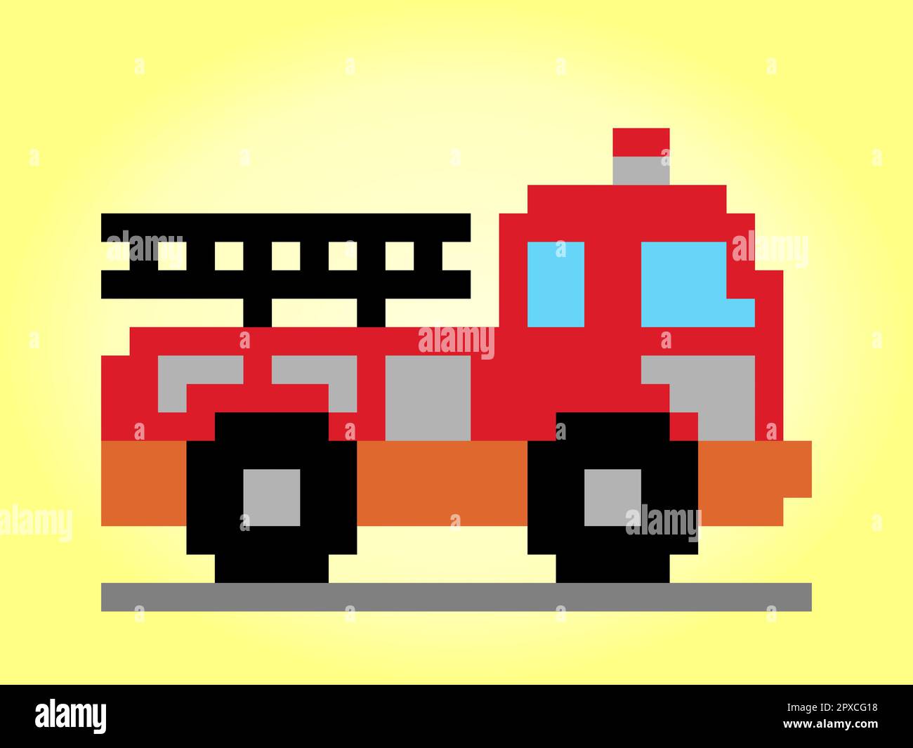 8-bit pixel fire truck image. Car in vector illustration of cross ...