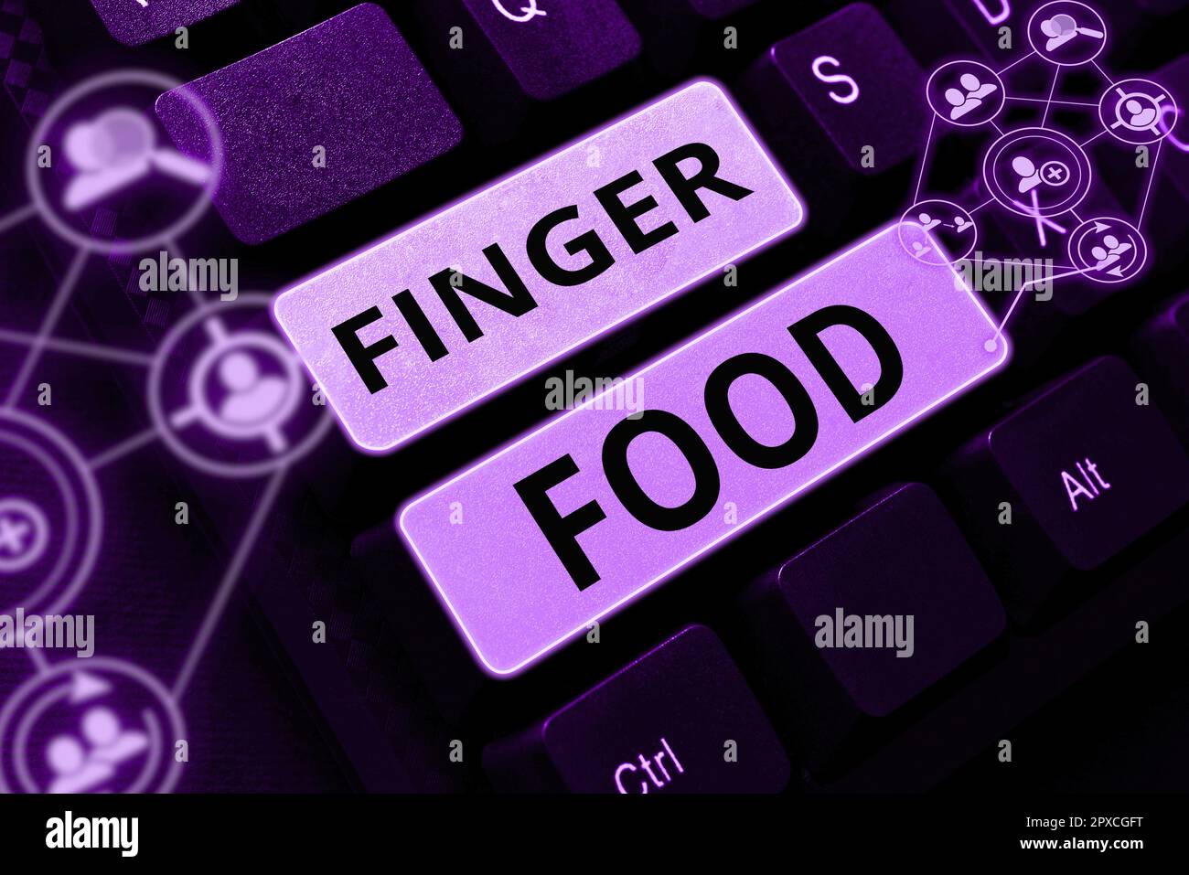 Text showing inspiration Finger Food, Word for products and digestives ...
