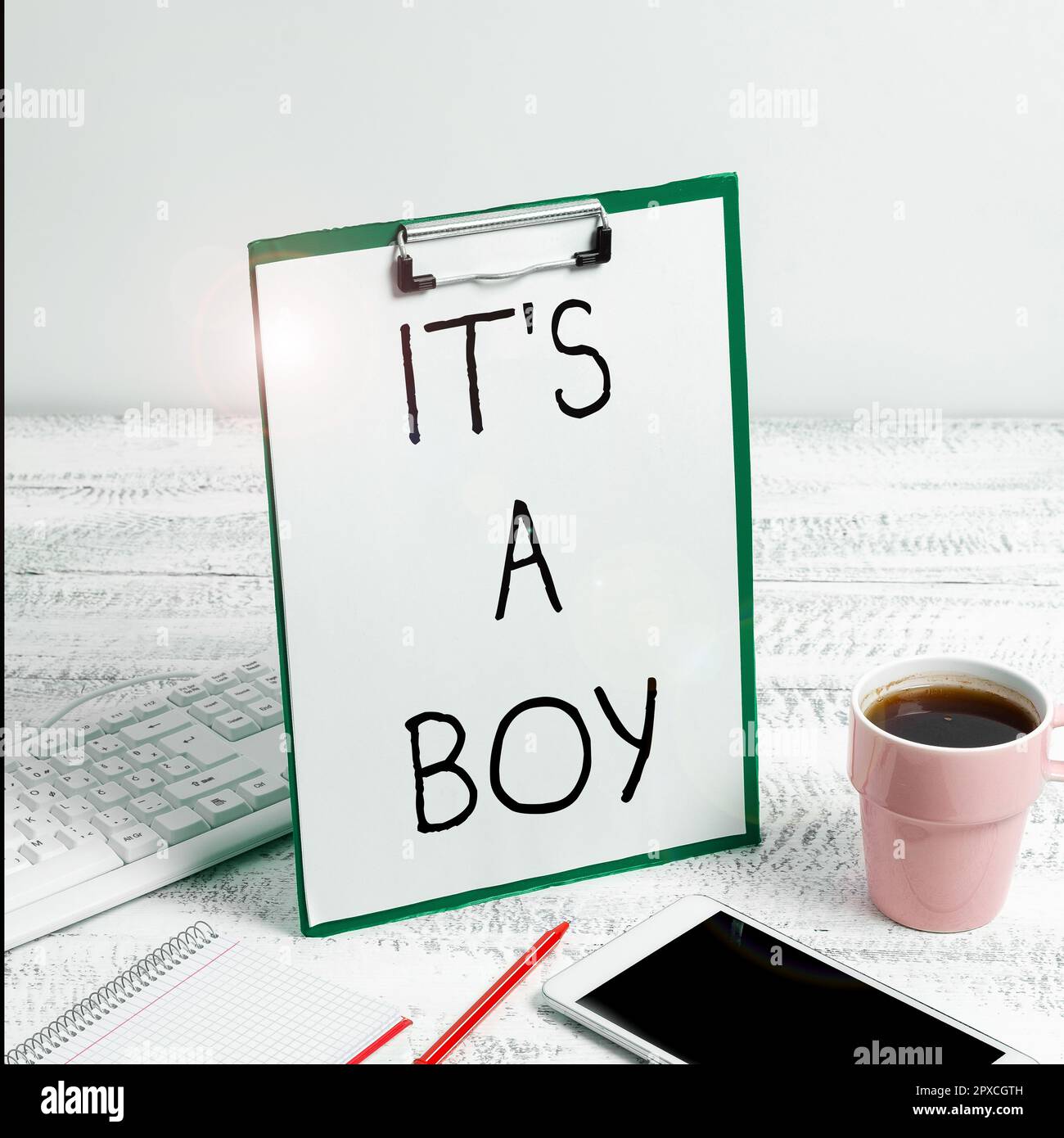 Conceptual display It's A Boy, Word Written on Expecting a male baby ...