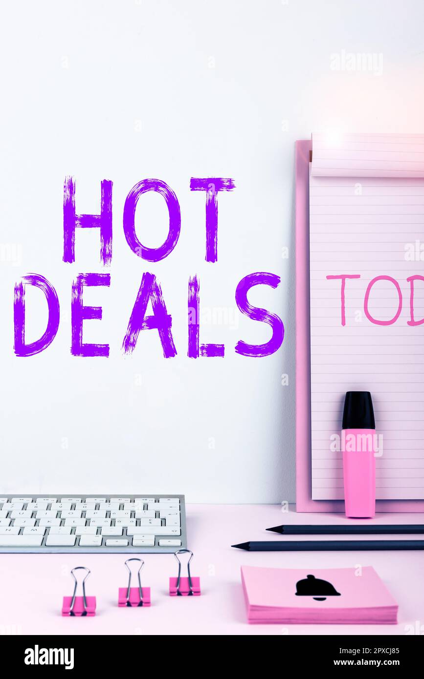 Text sign showing Hot Deals, Concept meaning An agreement through which ...