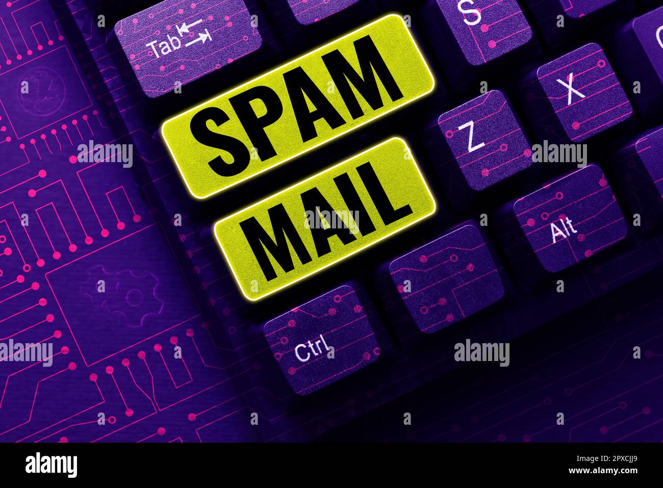 Text caption presenting Spam Mail, Word for Intrusive advertising ...