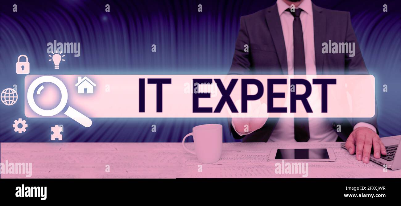 Text sign showing It Expert, Word Written on person with a high level ...