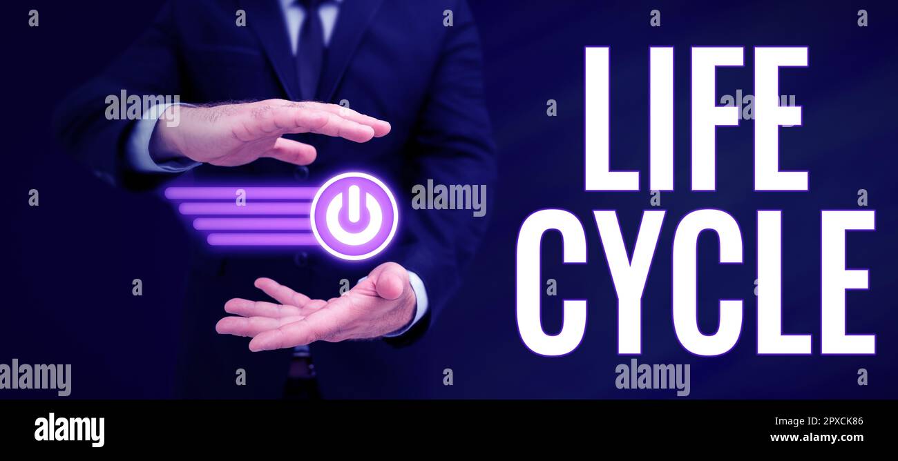 Hand writing sign Life Cycle, Business idea the series of changes in ...