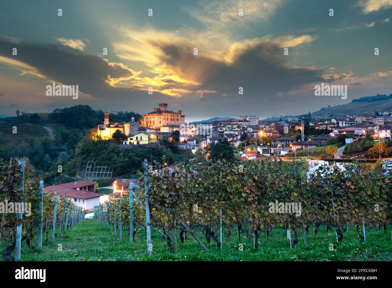 Famous beautiful Barolo village in Piemonte zone, Langhe, Italy. Barolo ...