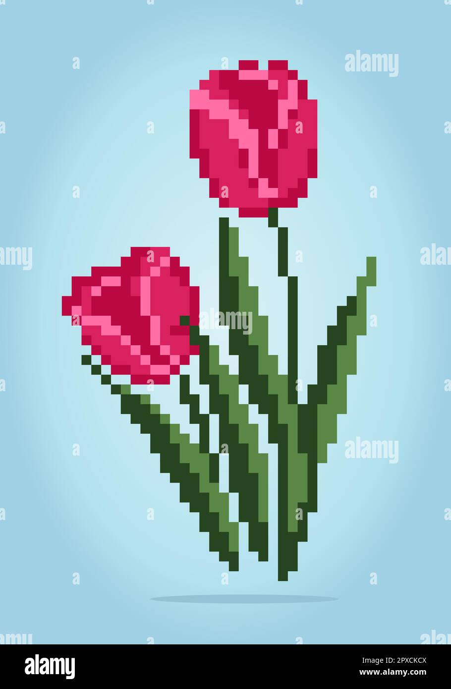 8 bit tulip flower pixels. Red Flowers for Cross Stitch patterns, in ...