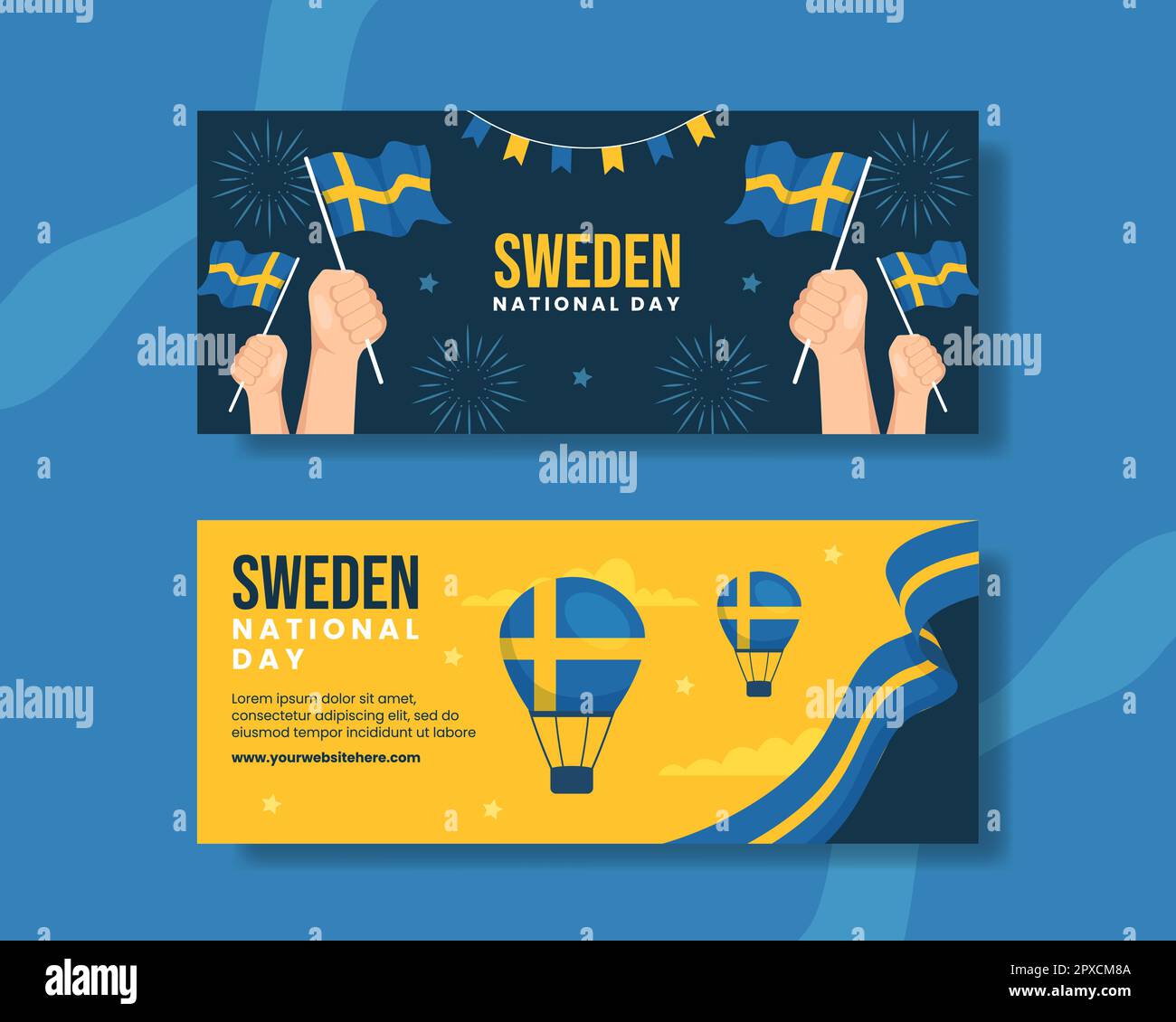 Sweden National Day Horizontal Banner Cartoon Hand Drawn Templates ...
