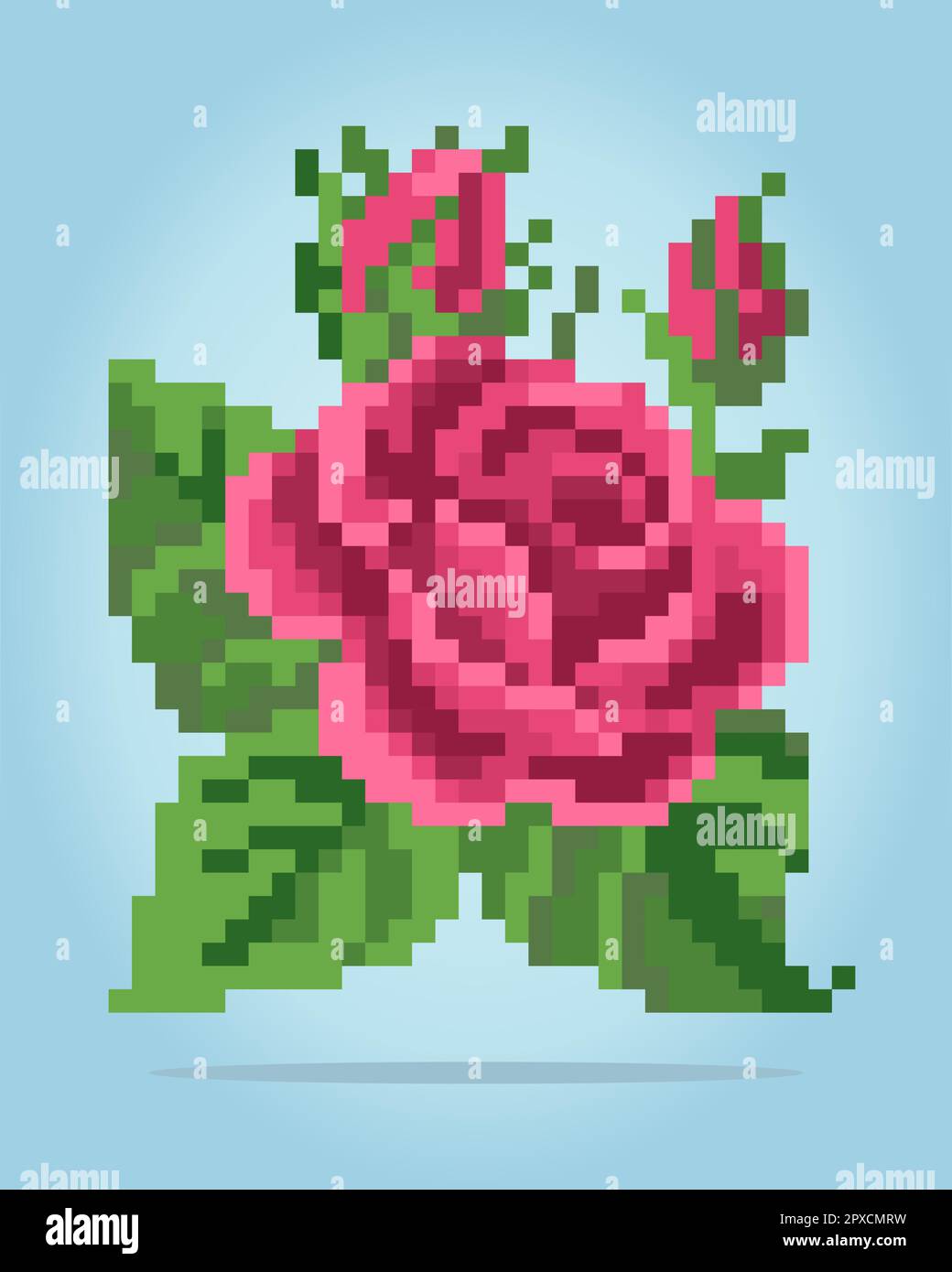 8 bit pixels of roses. Red flowers for Cross Stitch patterns, in vector ...
