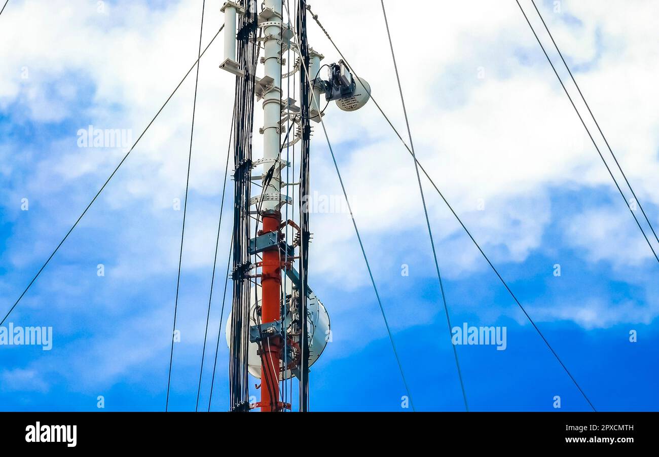 Red white 5G tower with blue sky background radiation kills us in Playa ...