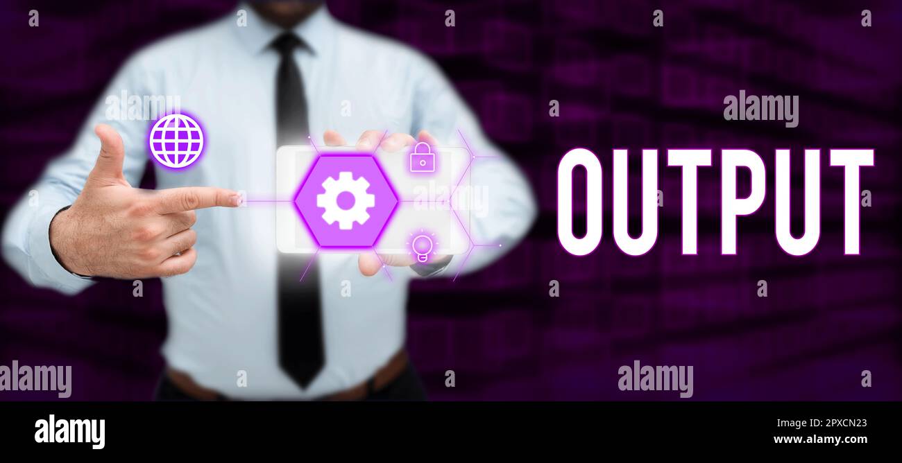 Text caption presenting Output, Business overview the final result of ...