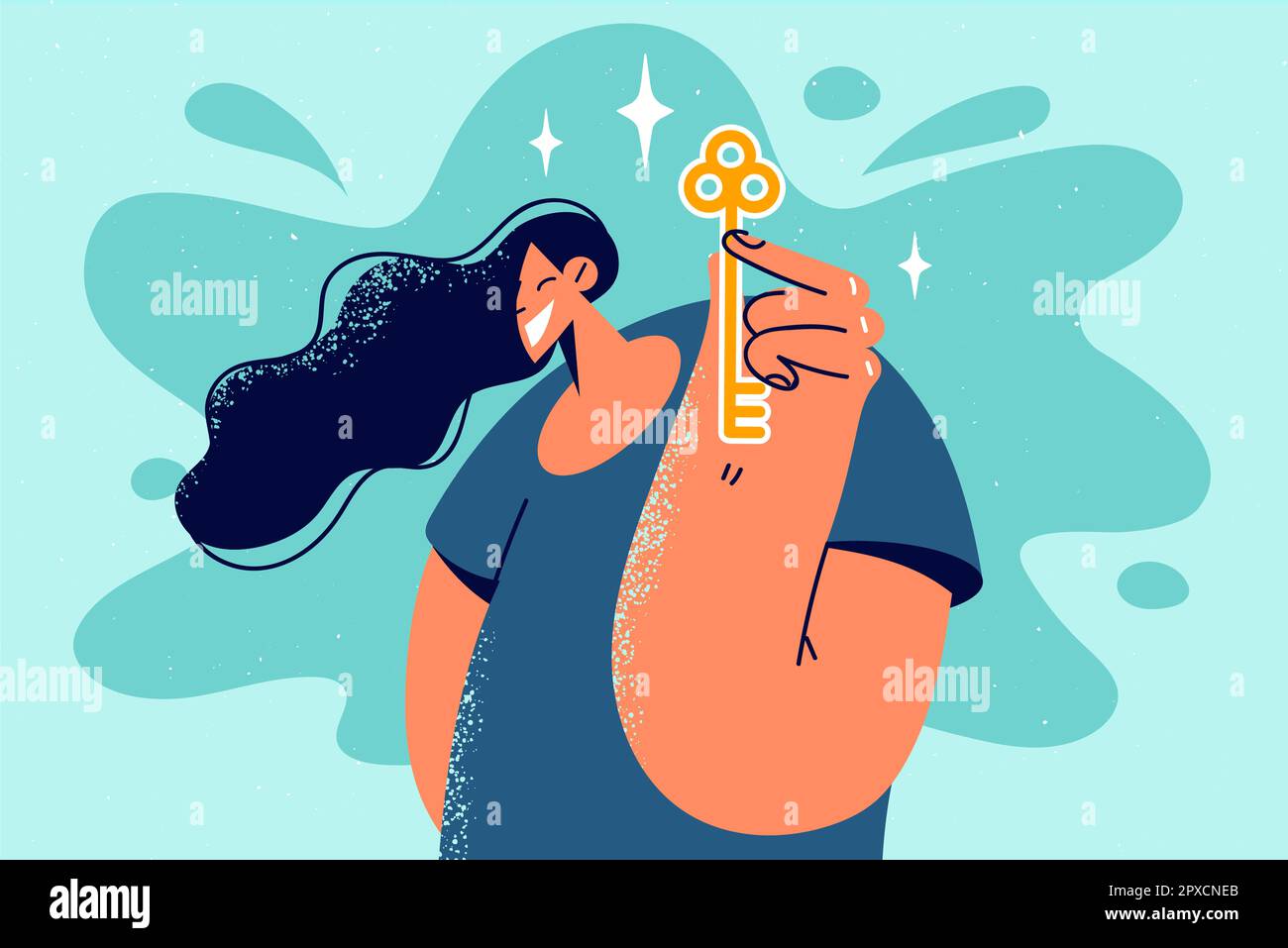 Smiling woman renter or tenant holding key in hands. Happy female ...