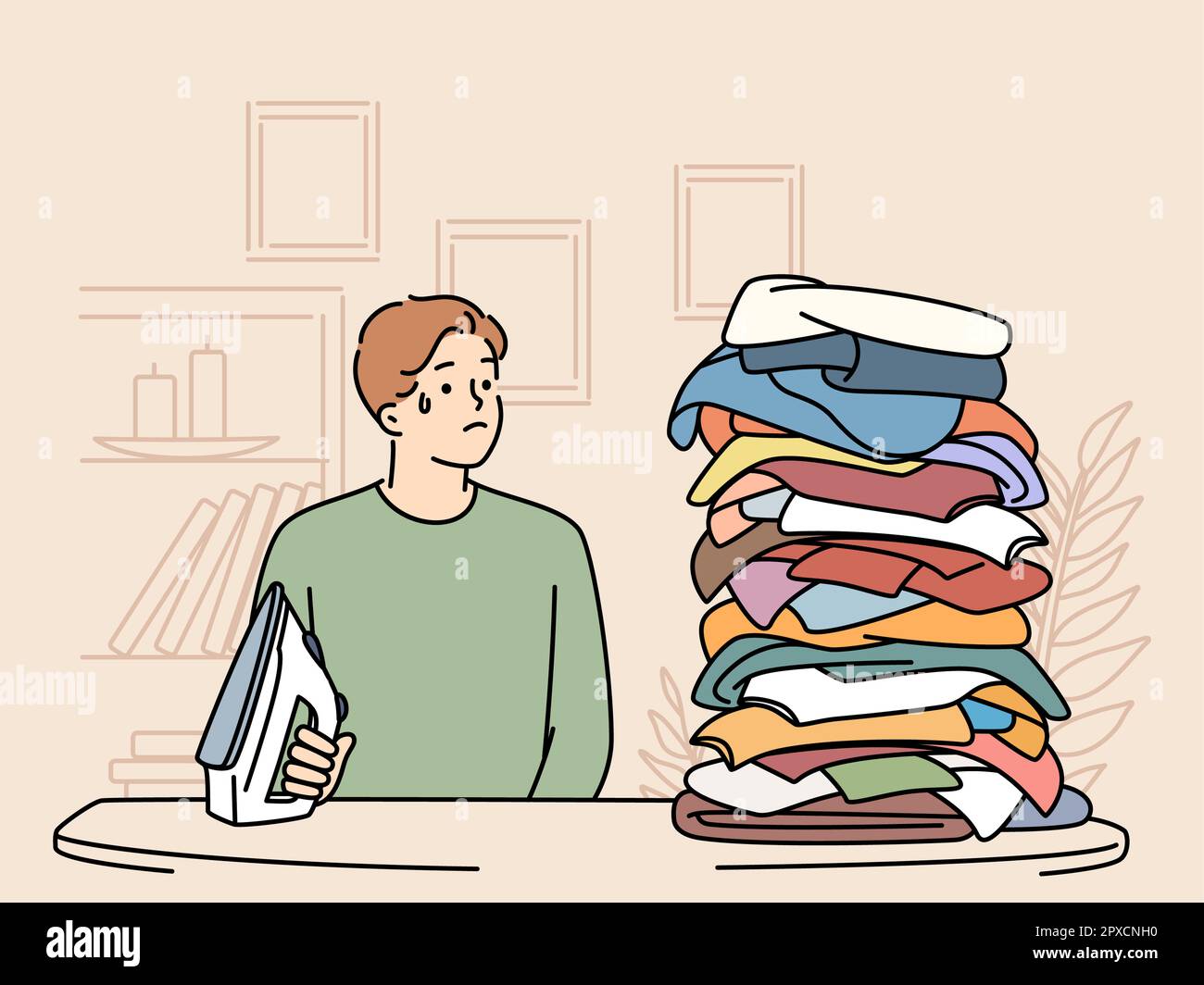 Vector illustration man ironing clothes hi-res stock photography and ...