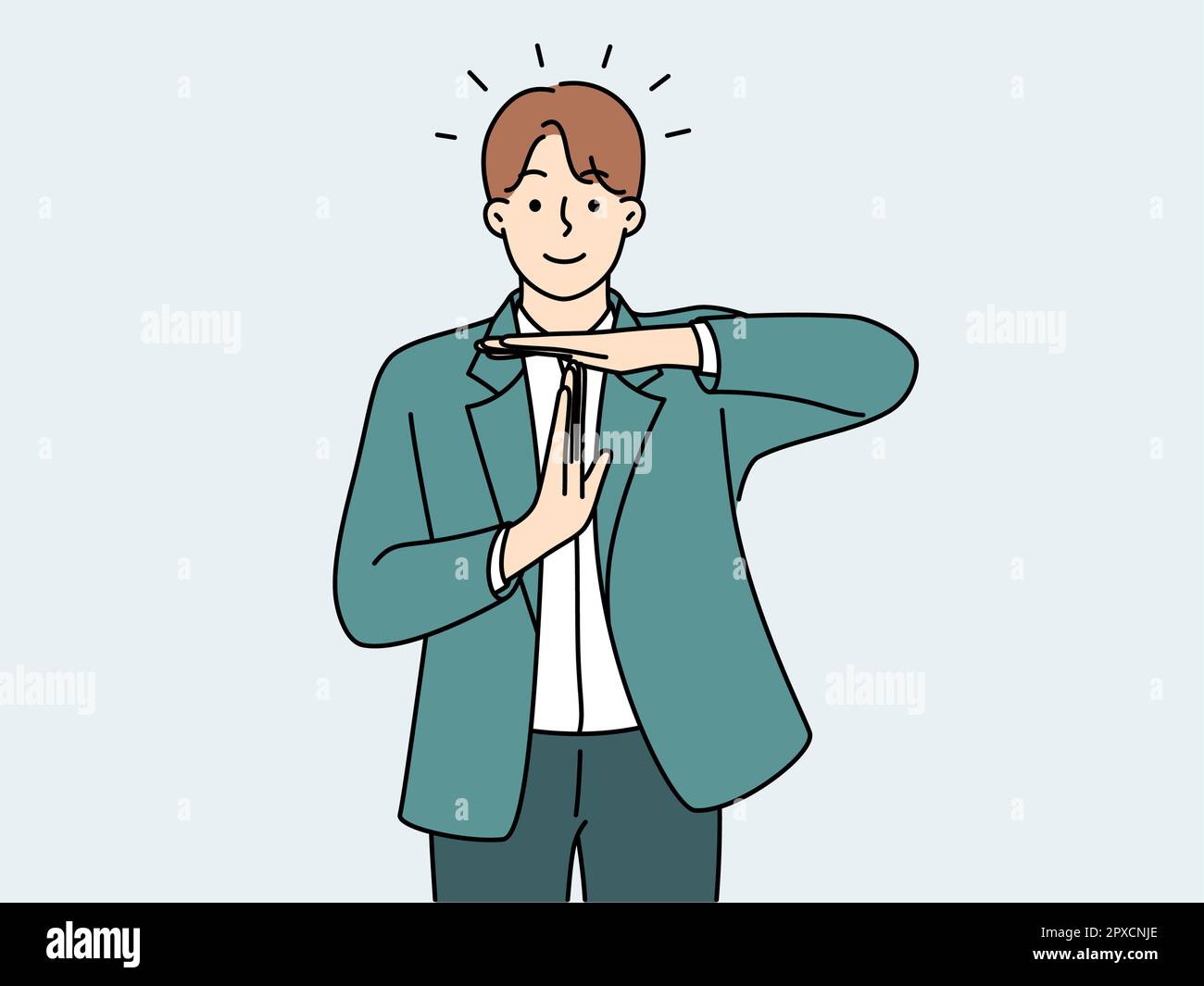 Young man in formal wear showing stop hand gesture. Male employee ...