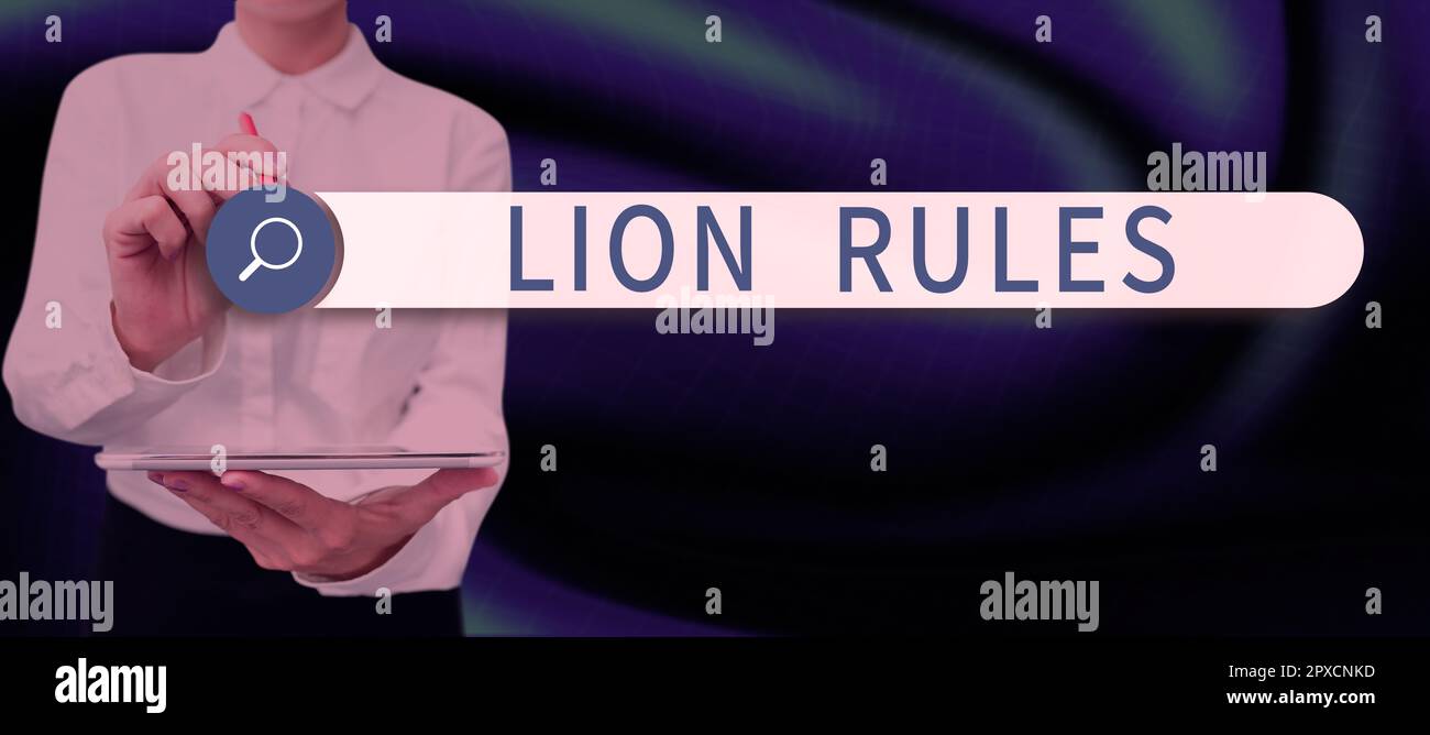 Text caption presenting Lion Rules, Conceptual photo epitome of ...