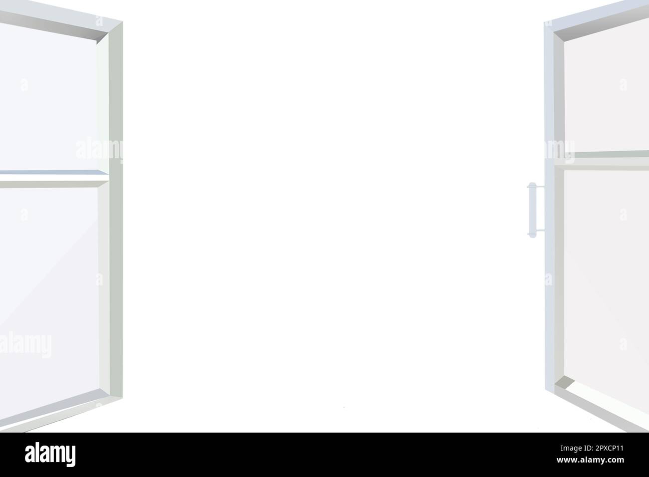 opened window isolated on white background. Panoramic view from room ...