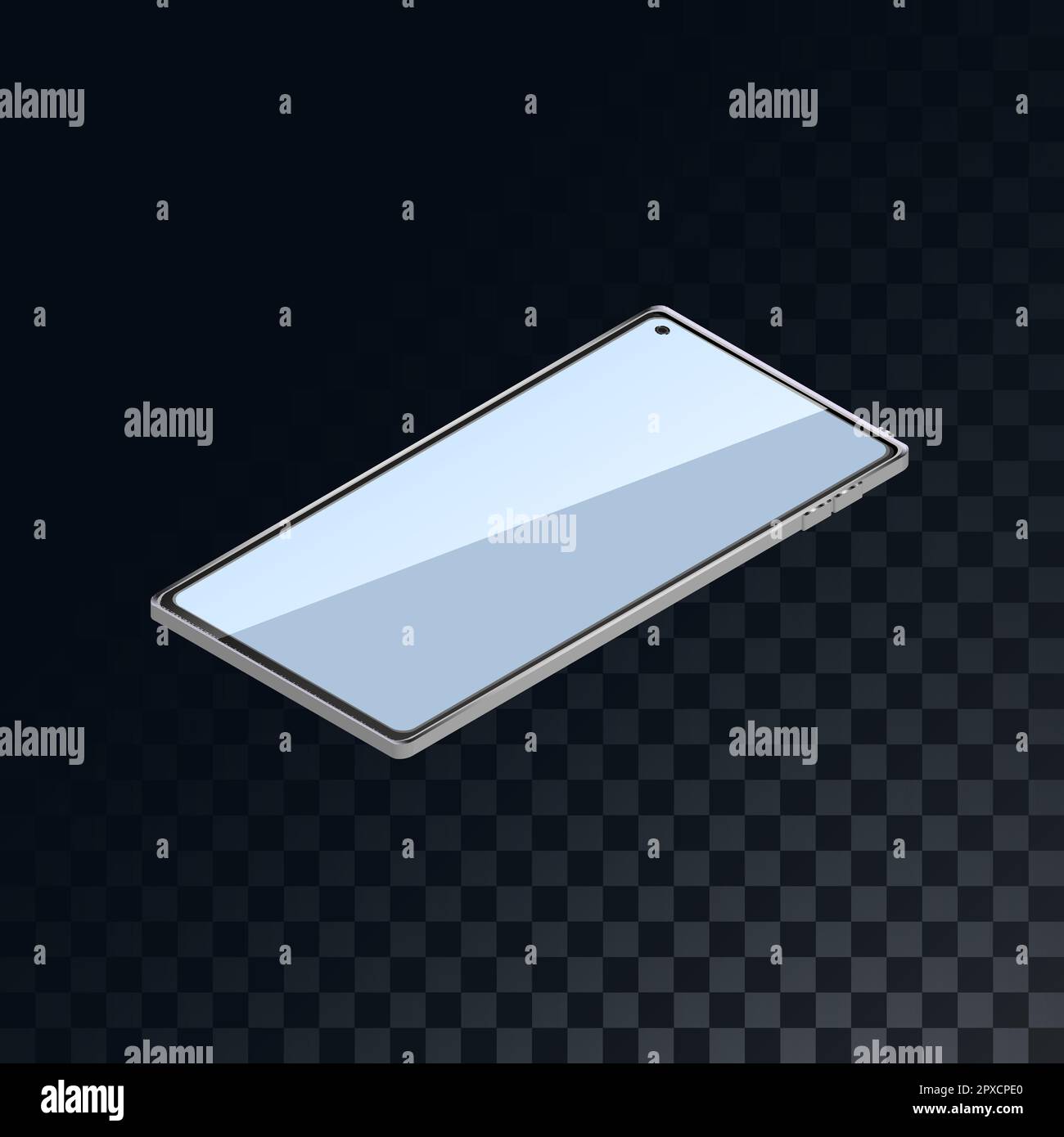 Mobile isometric phone, smartphone on a translucent dark in a checkered ...