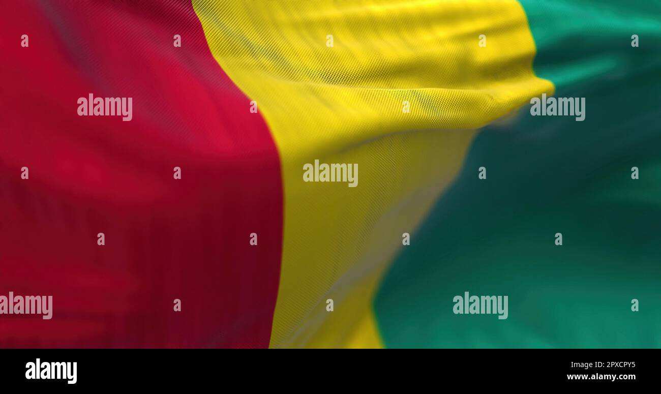 Detail of Guinea National flag waving. Republic of Guinea is a West ...
