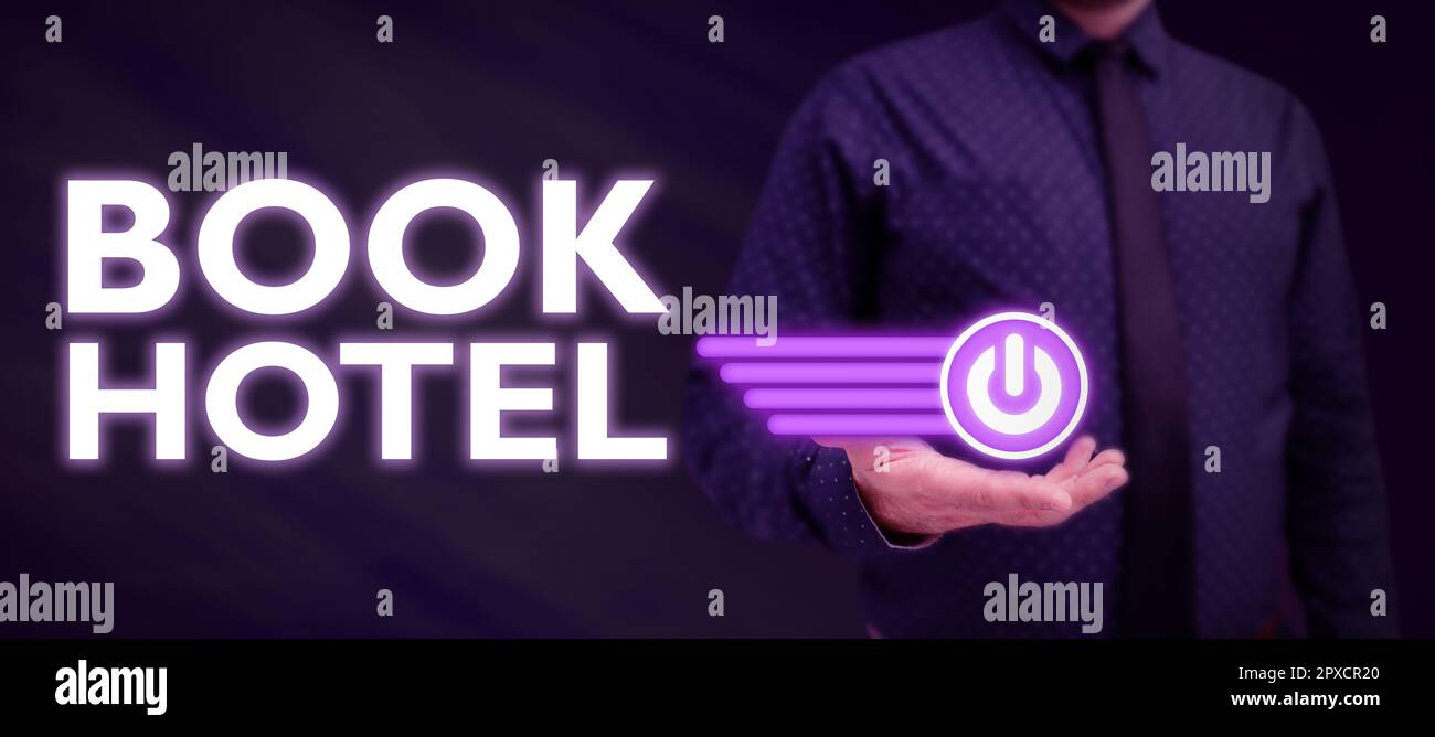 Text caption presenting Book Hotel, Business idea an arrangement you ...