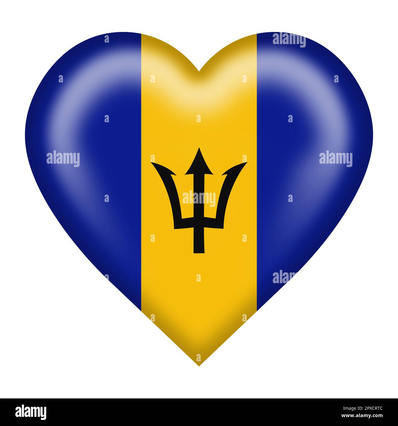 A Barbados flag heart button 3d illustration isolated on white with ...