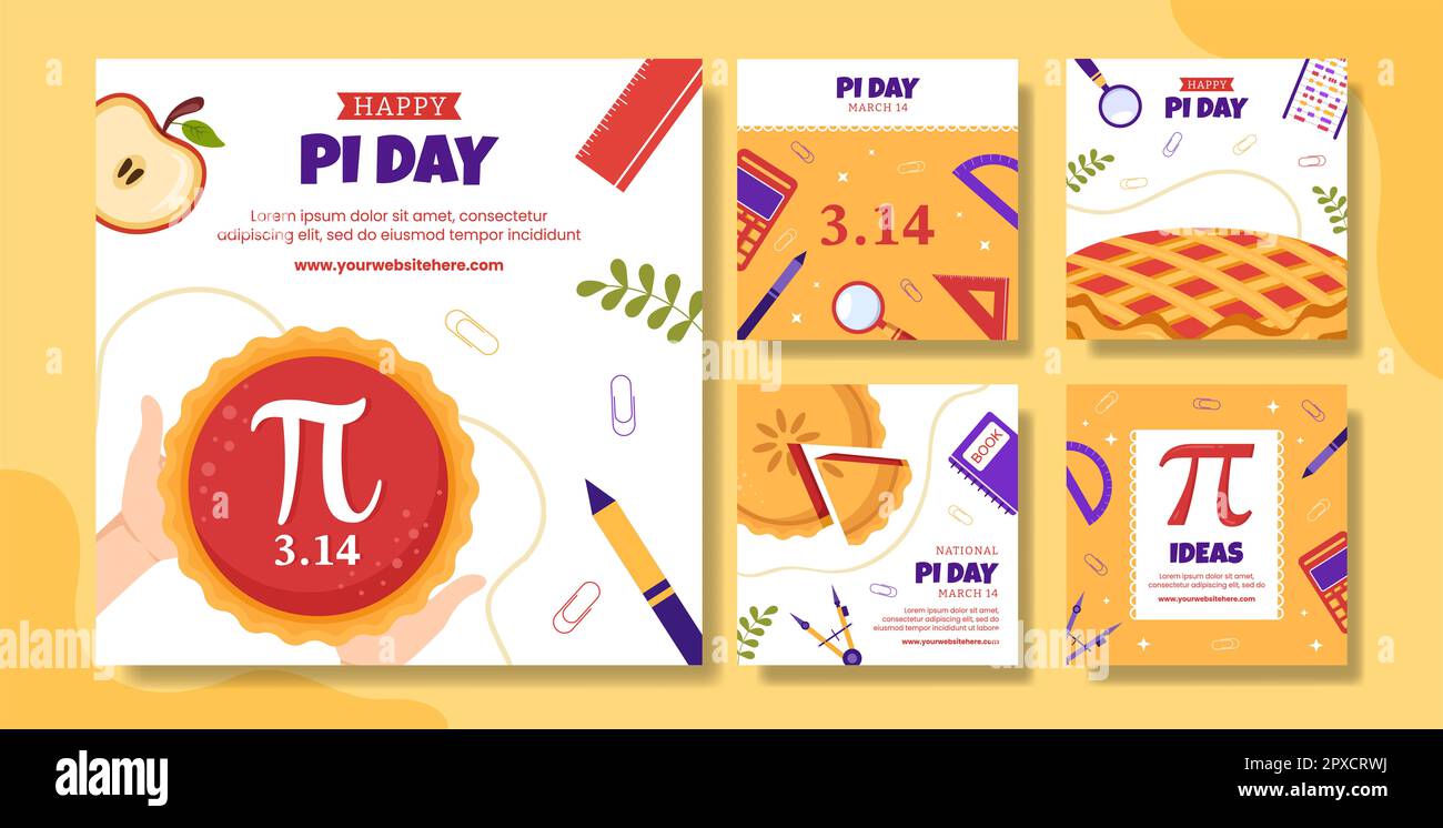 World Pi Day Social Media Post with Mathematical Constants or Baked Sweet Pie Flat Cartoon Hand ...