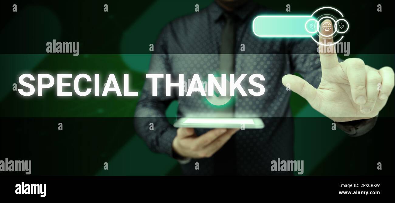 Writing displaying text Special Thanks, Business overview expression of appreciation or ...