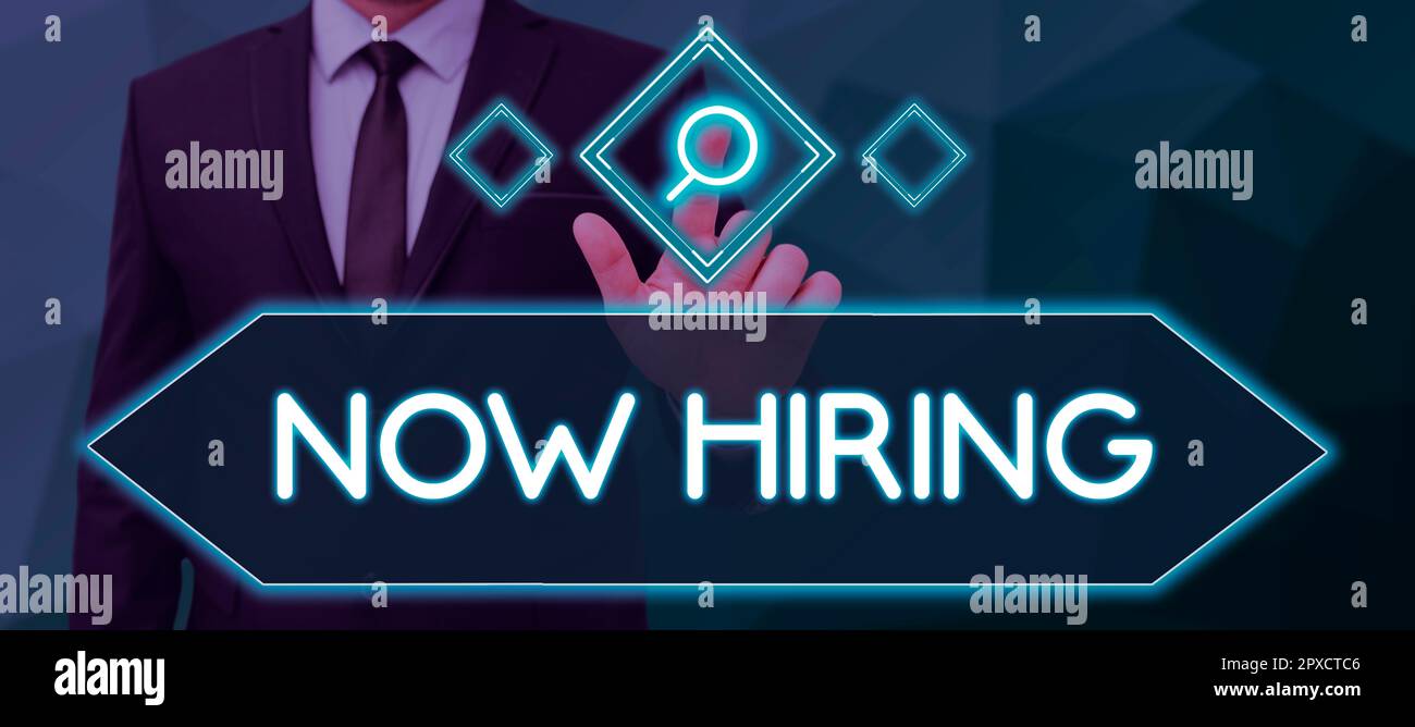 Writing displaying text Now Hiring, Business approach Workforce Wanted ...