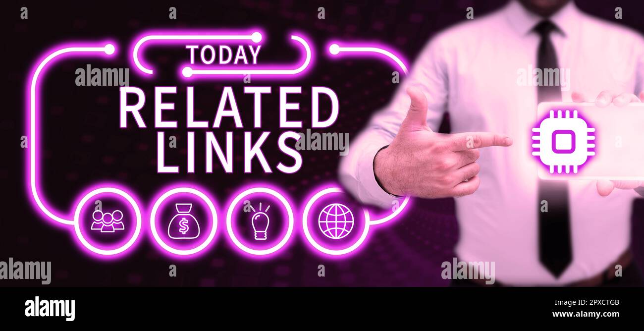 Writing displaying text Related Links, Business overview Website inside ...