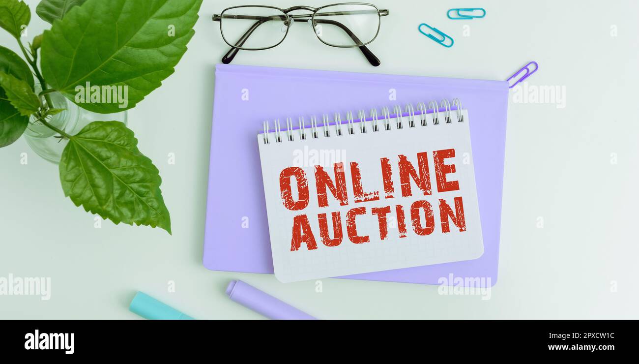 Conceptual display Online Auction, Word Written on process of buying ...